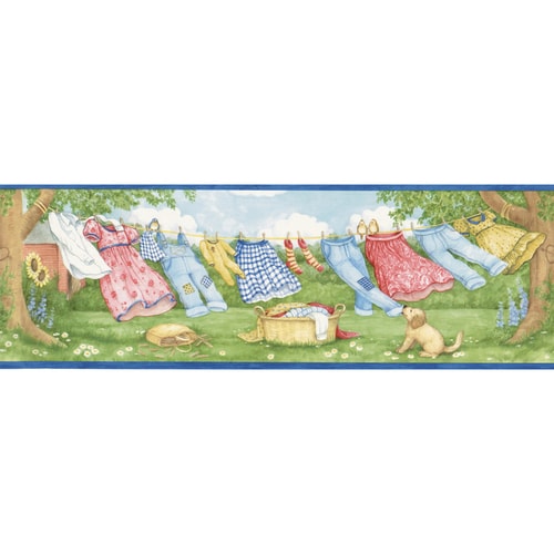 allen + roth 6-7/8" Blue Laundry Breeze Prepasted Wallpaper Border in ...