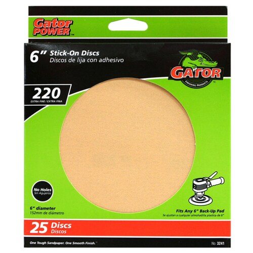 Gator Sanding Disc 25-Pack 6-in W x 6-in L 220-Grit Commercial Stick-on ...