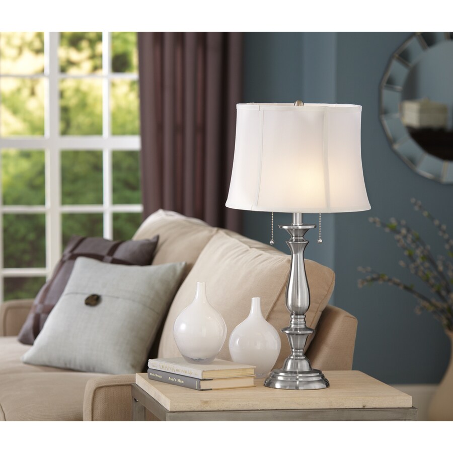 allen + roth Woodbine 28-in Brushed Nickel Table Lamp with Fabric Shade ...