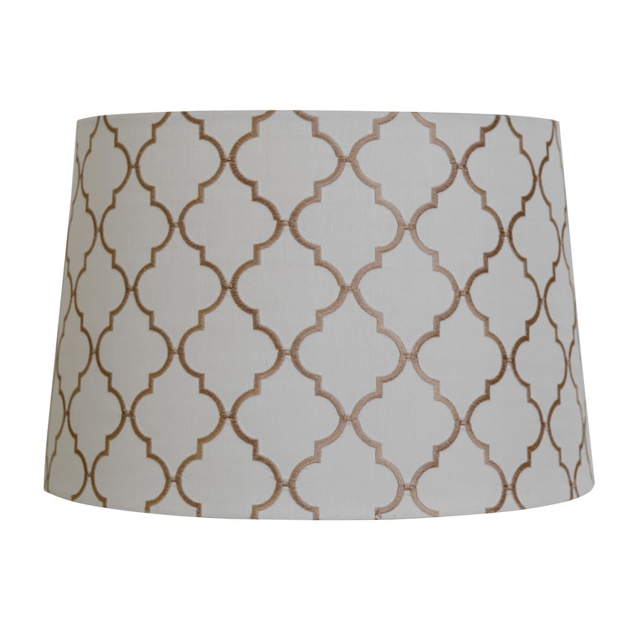 Allen + roth 10-in x 15-in White with Tan Embroidery Fabric Drum Lamp ...