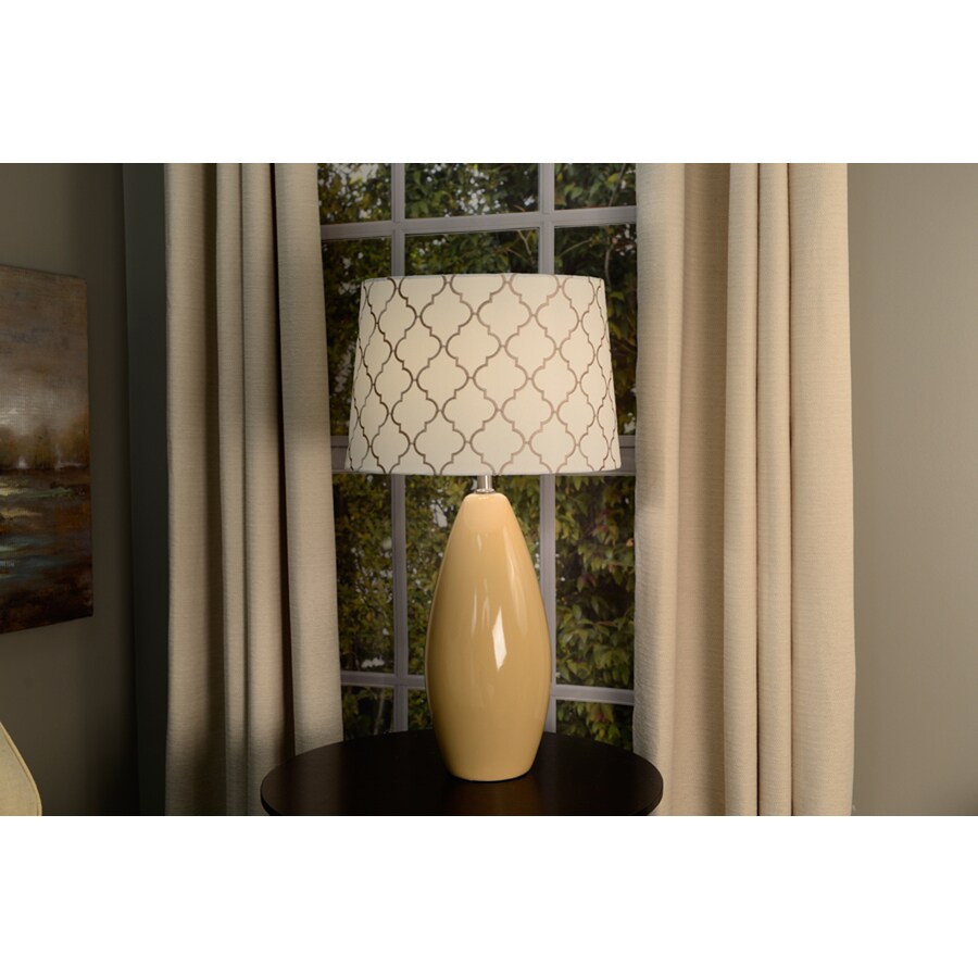 allen + roth 10-in x 15-in White with Tan Embroidery Fabric Drum Lamp ...