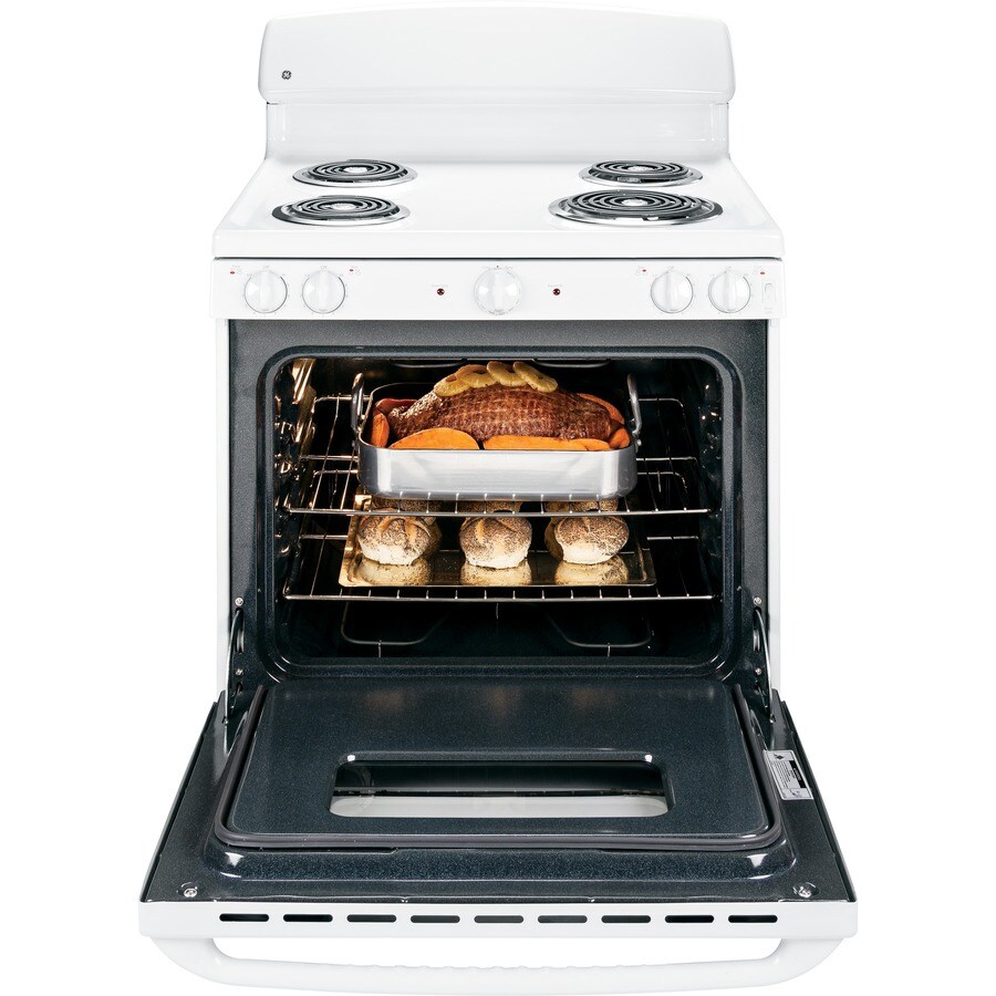 GE 30-in 4.4-cu ft Manual Clean Slide-In Electric Range (White on White ...