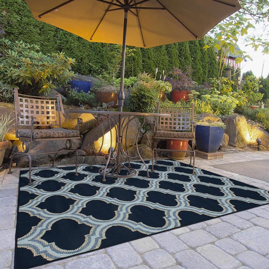 allen + roth 2017 Outdoor 5 x 7 Navy Indoor/Outdoor Geometric Bohemian ...