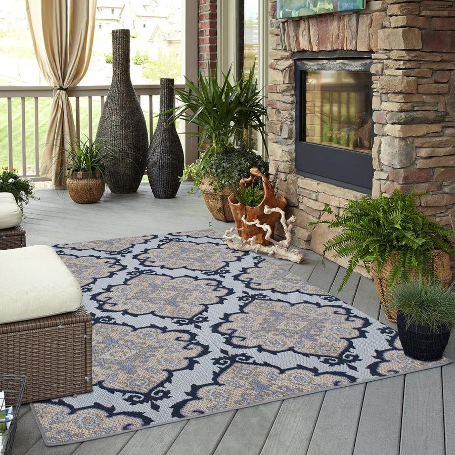 allen + roth Outdoor Collection 5 x 7 Blue Indoor/Outdoor Geometric ...