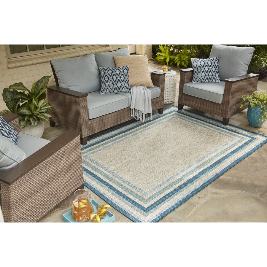 allen + roth A+R 8-10 Blue Green Border Rug in the Rugs department at ...