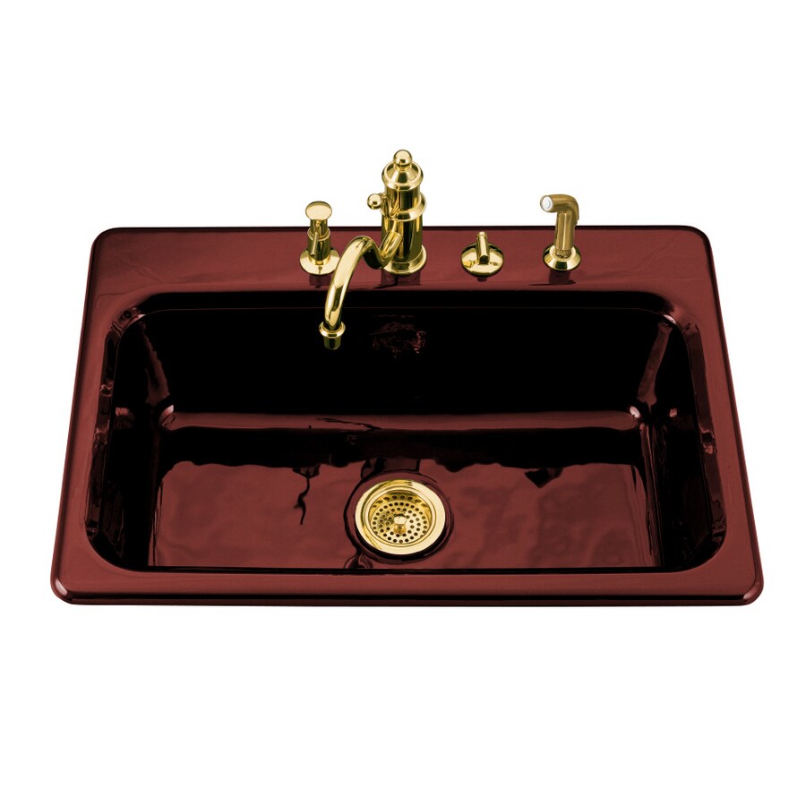 KOHLER Roussillon Red 3-Hole Single-Basin Cast Iron Topmount Kitchen ...