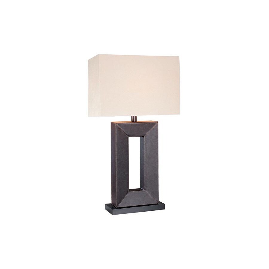 Lite Source TABLE LAMP, LEATHER OFF-WHITE FABRIC SHD, E27 CFL 25W/3-WAY ...