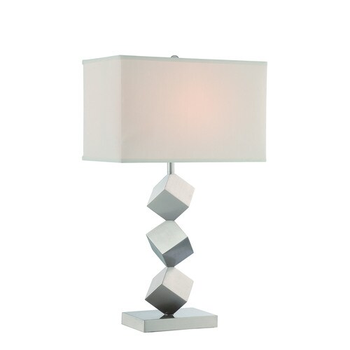 Lite Source Agostino 27.5-in Satin Nickel 3-way Table Lamp with Fabric ...