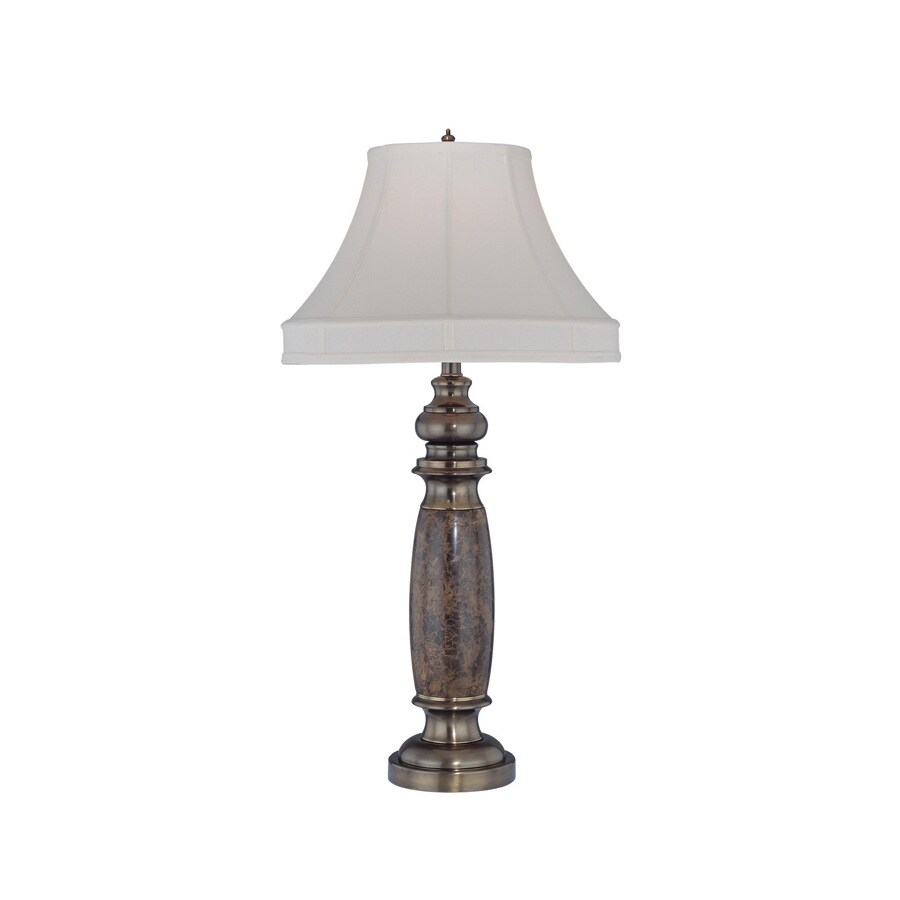 Lite Source TABLE LAMP, ANT. BRASS W.MARBLE BODY/FABRIC SAHDE, A 100W ...
