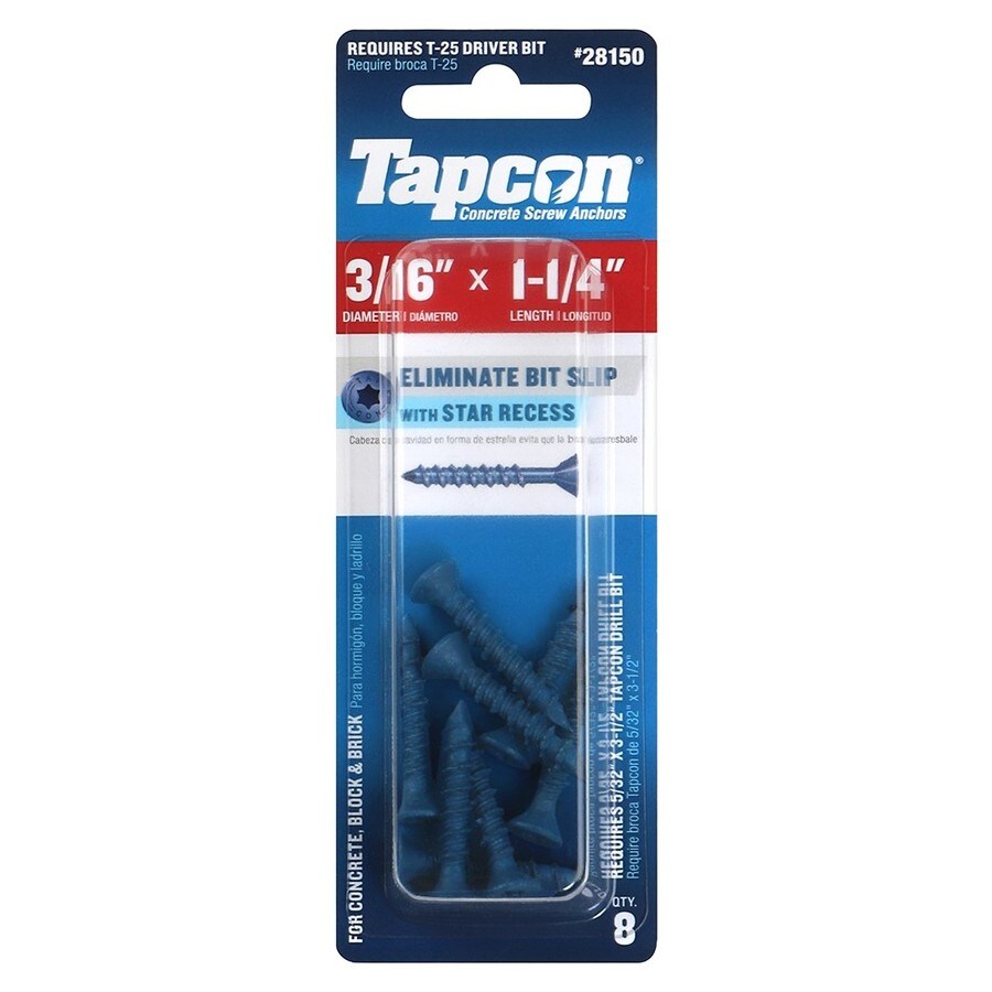 Tapcon 3/16 in. x 1-1/4 in. Star Flat-Head Concrete Anchors (8-Pack) in ...