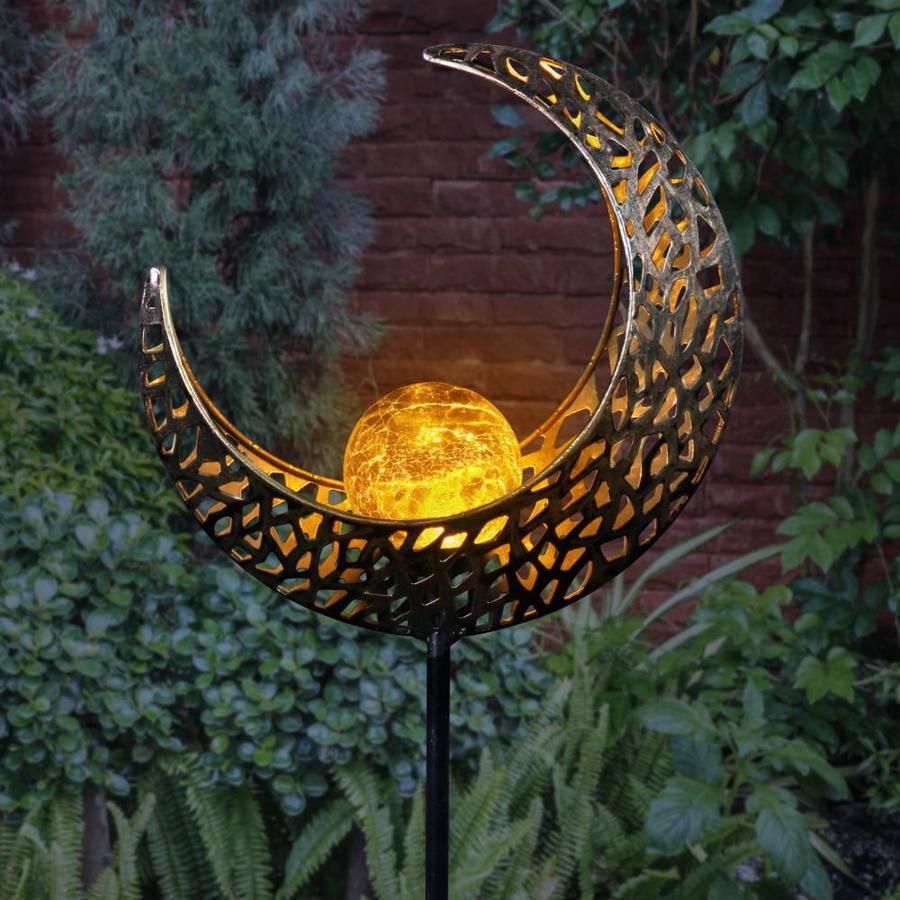 Exhart Solar Filigree Crescent Moon with Illuminating Crackle Ball ...