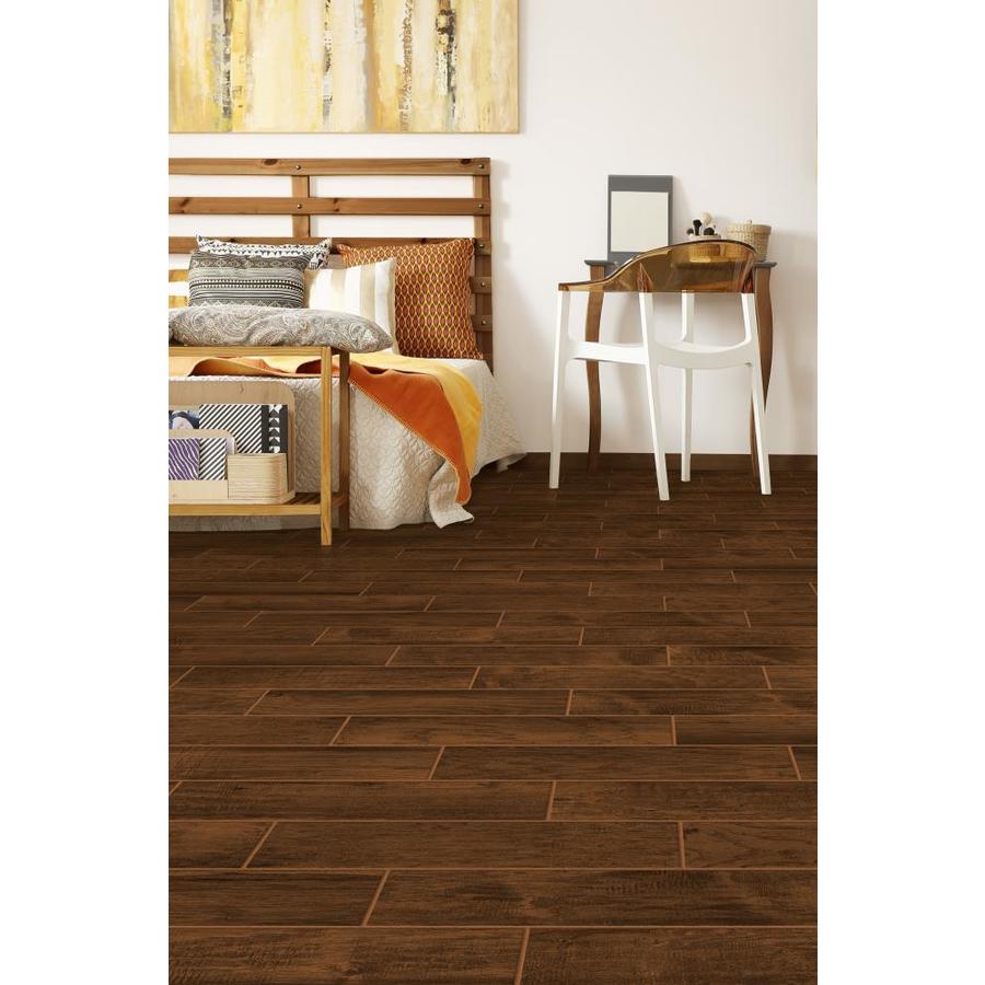 TRUE PORCELAIN CO. Farmhouse Chestnut 6-in x 24-in Matte Porcelain Wood ...