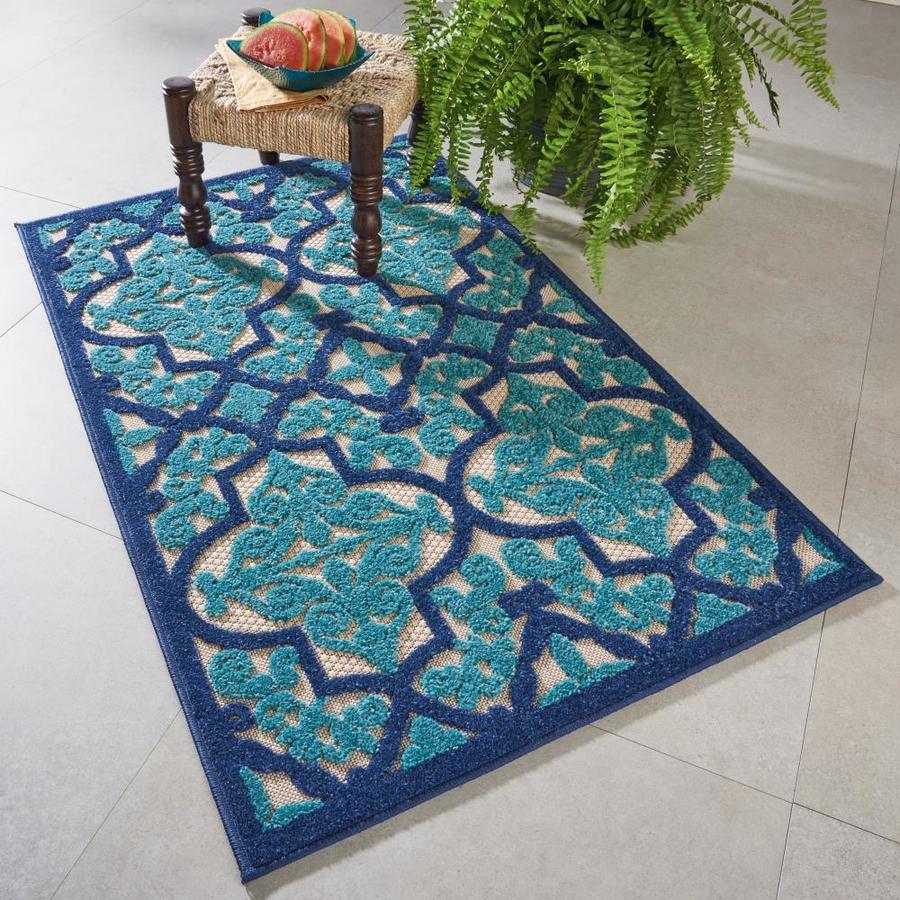 Nourison Aloha 2 x 4 Navy Indoor/Outdoor Geometric Coastal Area Rug in ...