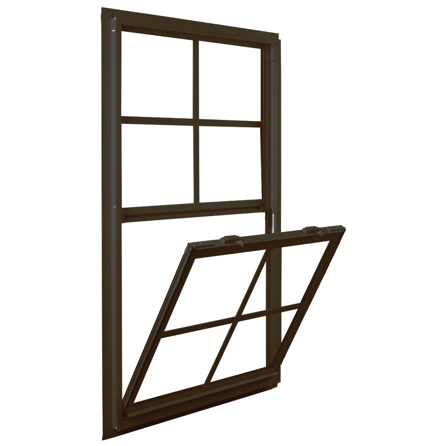 Ply Gem New Construction Bronze Aluminum Single Hung Window with Grids ...