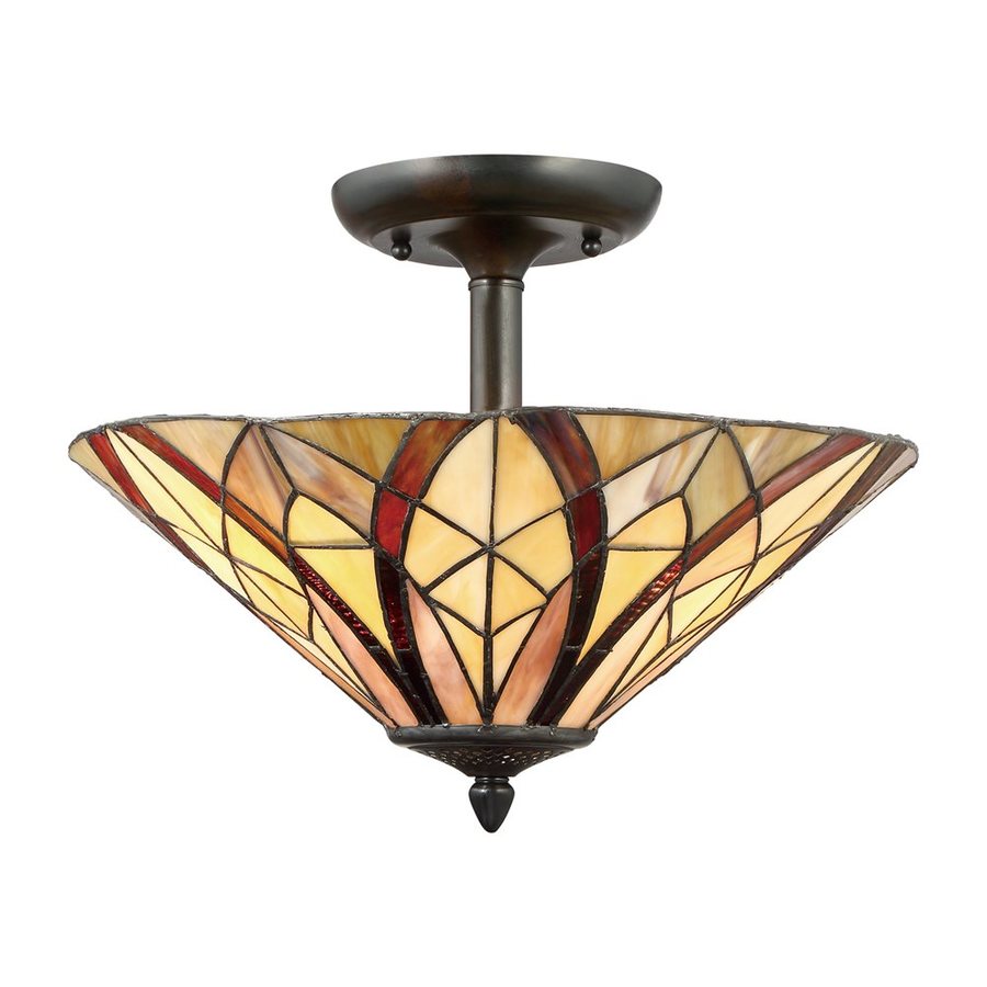 Quoizel Victory 16-in W Valiant Bronze Tiffany-Style Semi-Flush Mount ...