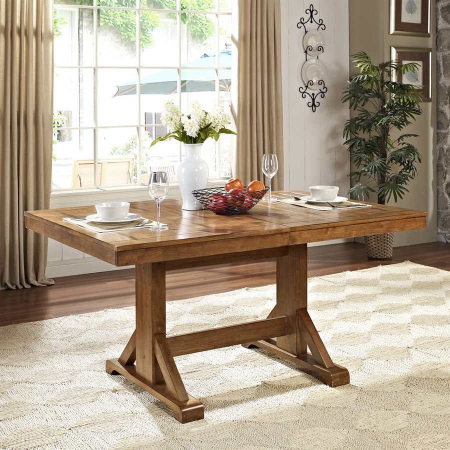 Walker Edison Antique Brown Wood Extending Dining Table at Lowes.com