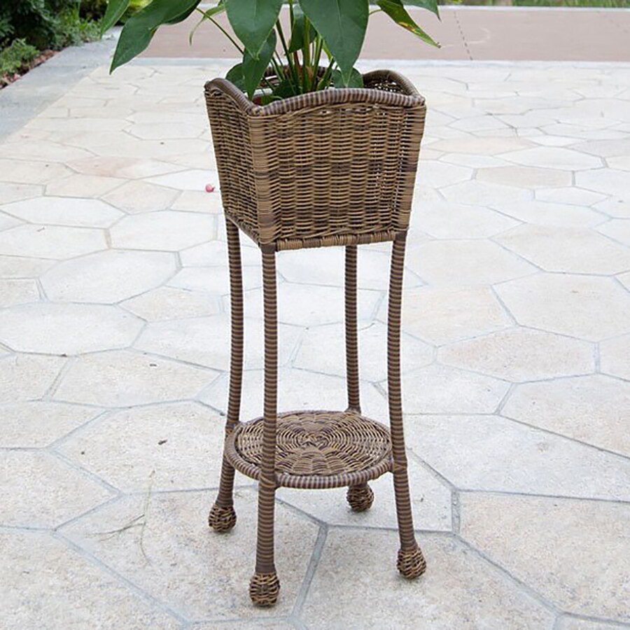 Jeco 27.5-in Honey Outdoor Square Wicker Plant Stand at Lowes.com