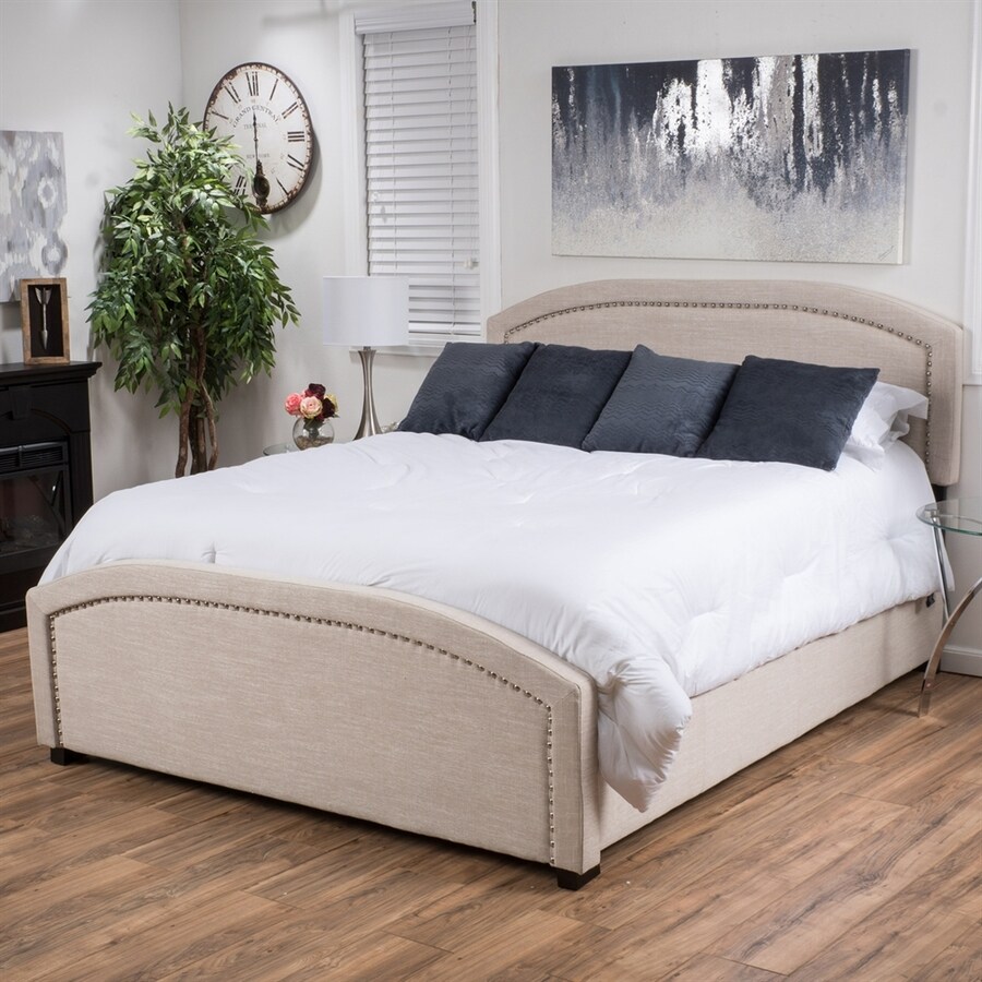 Conor Light Beige Queen Upholstered Bed in the Beds department at Lowes.com