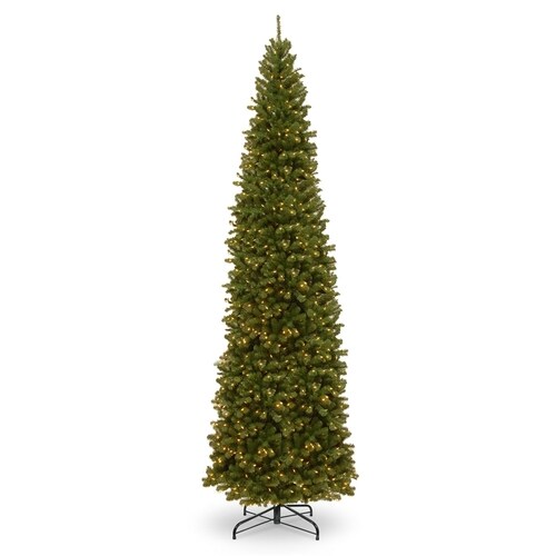 National 16-ft Pre-Lit Slim Rightside-Up Artificial Christmas Tree with ...