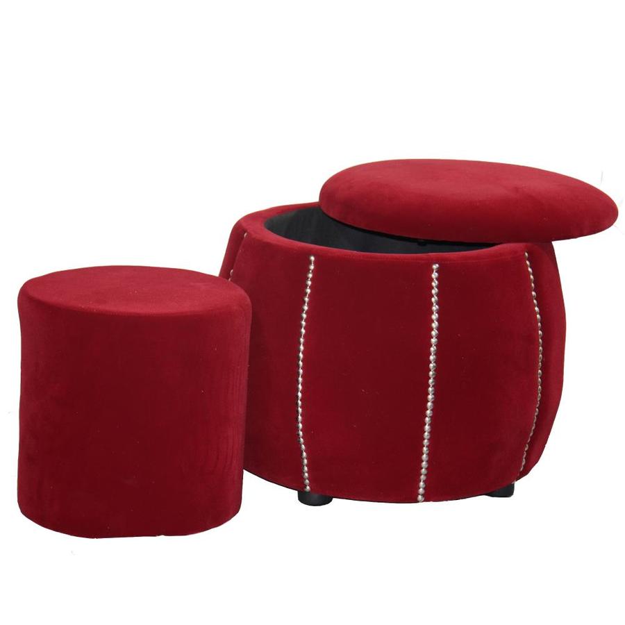 ORE International Modern Red Round Storage Ottoman in the Indoor ...