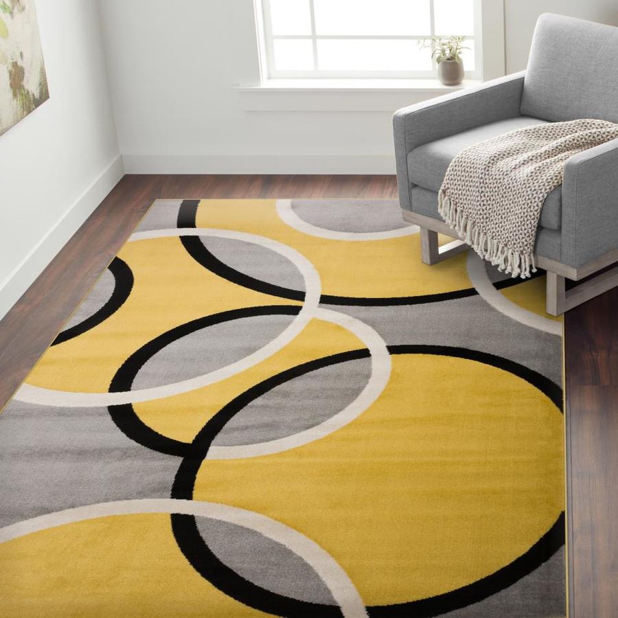World Rug Gallery Princeton 8 x 10 Yellow Indoor Abstract Mid-Century ...