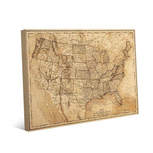 Creative Gallery Vintage United States Map In Sepia Frameless 20-in H x ...