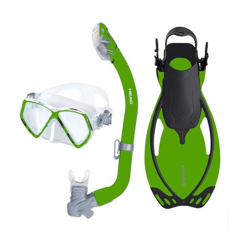 HEAD Pirate Dry Youth Green Snorkeling Scuba Mask Flippers Set with Bag ...