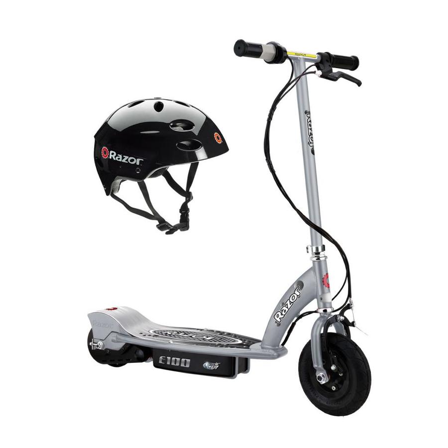 Razor E100 Motorized 24V Electric Scooter (Silver) and Youth Sport ...