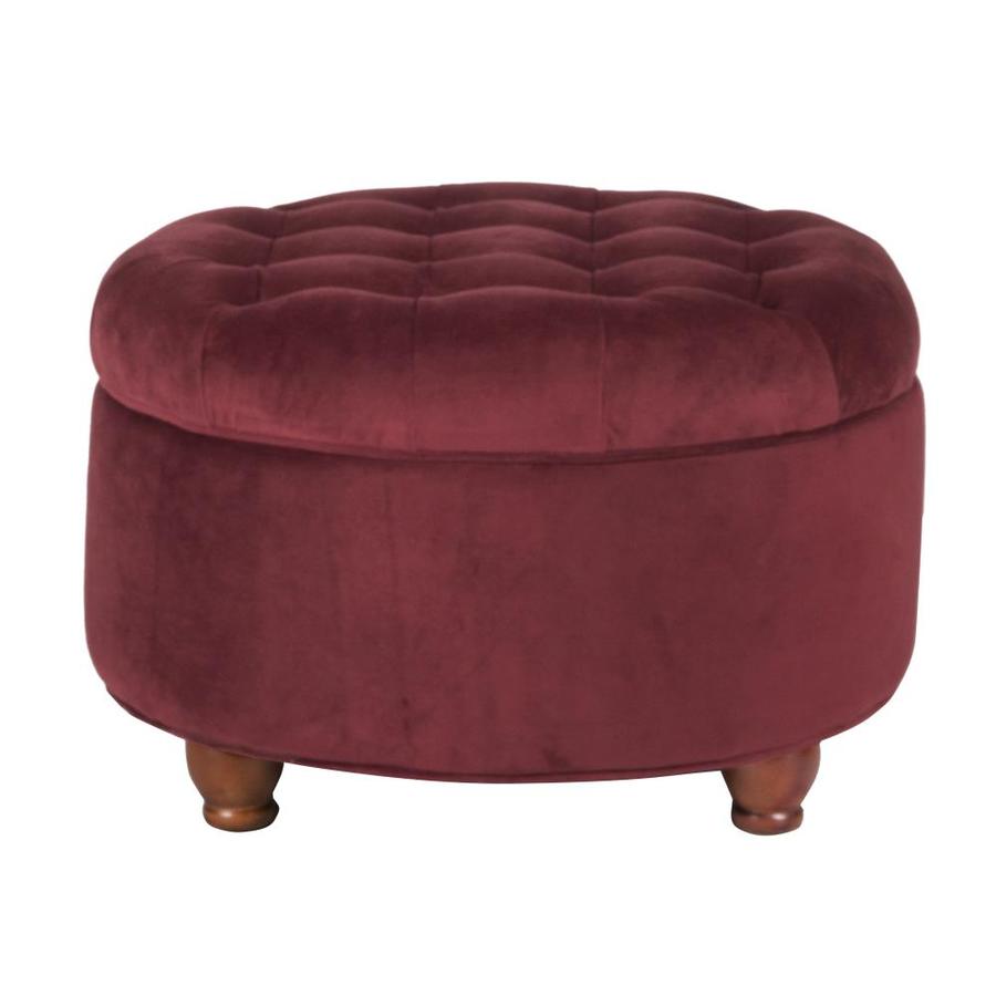 Benzara Modern Red Velvet Round Storage Ottoman in the Indoor Ottomans ...