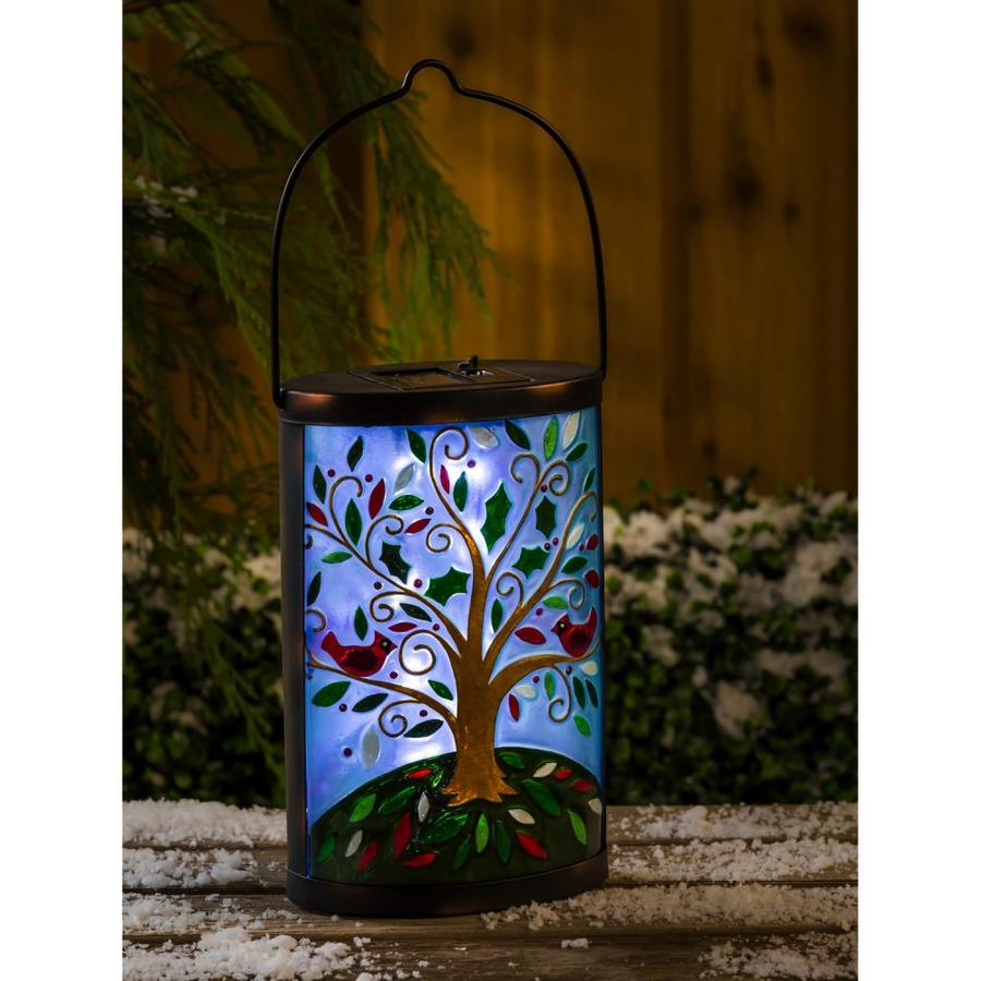 Evergreen 3.8-in x 14.8-in Multi Glass Solar Outdoor Decorative Lantern ...