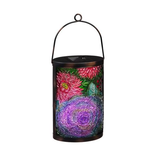 Evergreen 3.8-in x 14.8-in Multi Glass Solar Outdoor Decorative Lantern ...