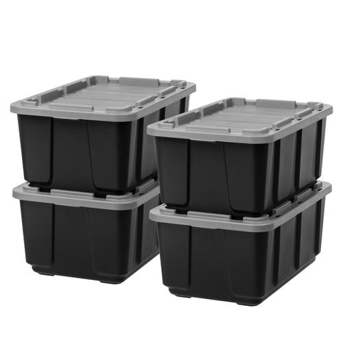 IRIS 4-Pack 27-Gallon (108-Quart) Black Tote with Standard Snap Lid in ...