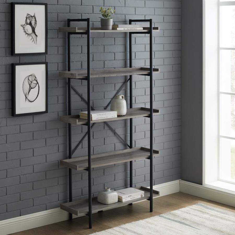 Walker Edison Gray Wash Metal 5-Shelf Bookcase in the Bookcases ...