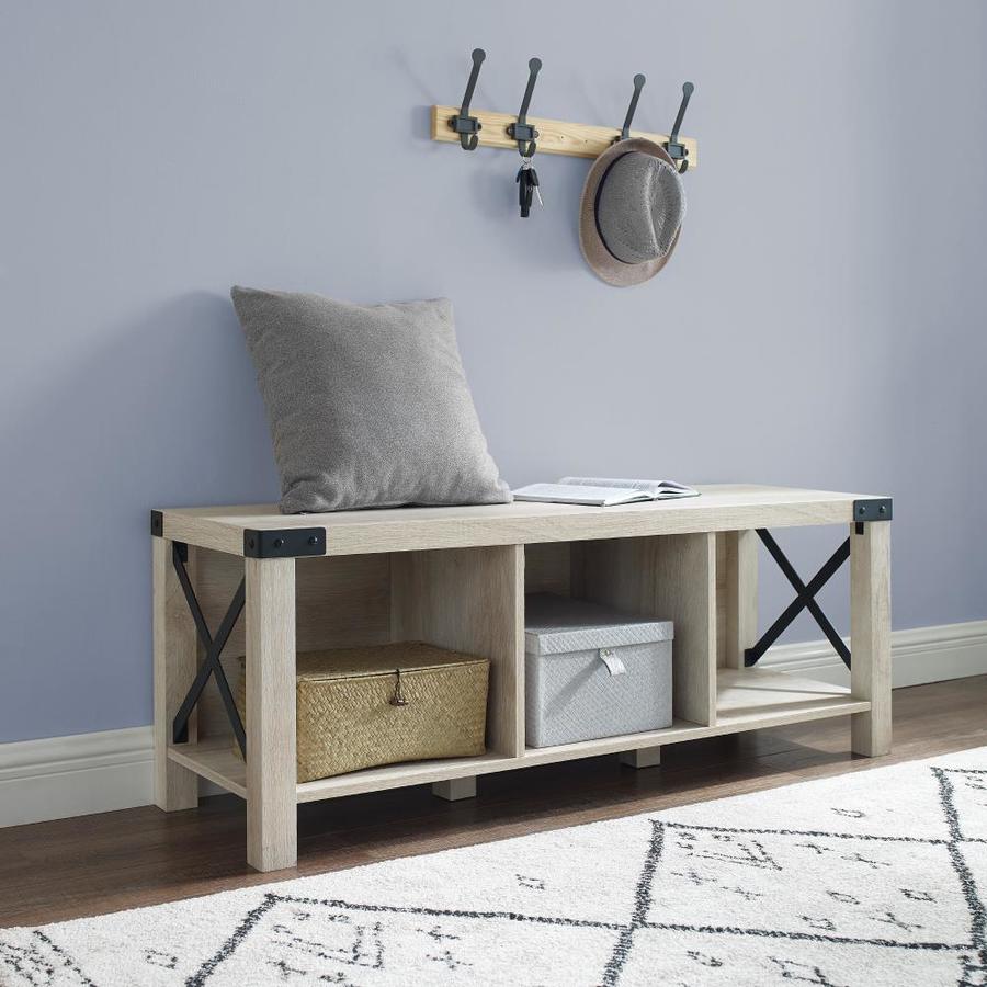 Walker Edison Farmhouse White Oak Storage Bench in the Indoor Benches ...