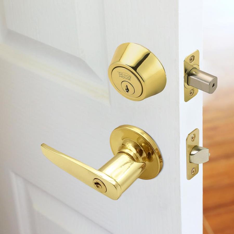 Design House Universal Polished brass 6-Way Replacement deadbolt Latch ...