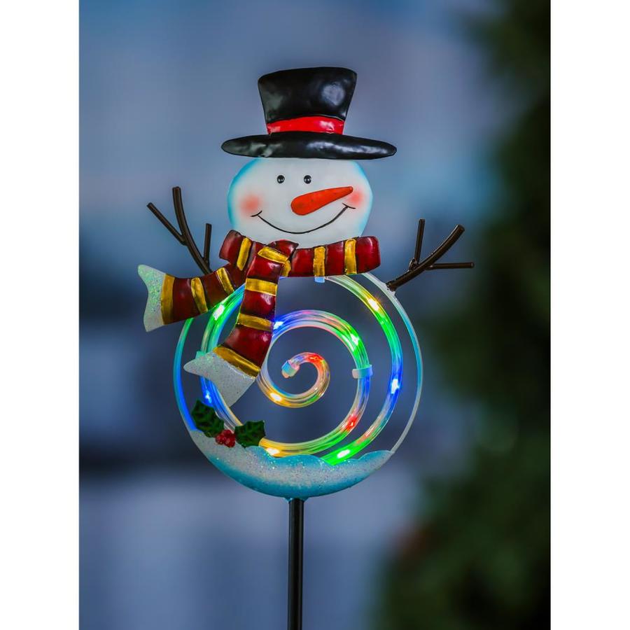 Evergreen 34-inH Snowman Chasing Light Solar Garden Stake, Snowman in ...
