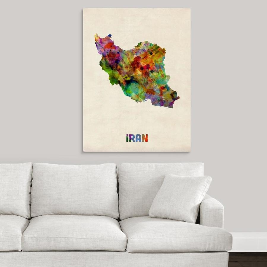 GreatBigCanvas Iran Watercolor Map by Michael 40-in H x 30-in W ...