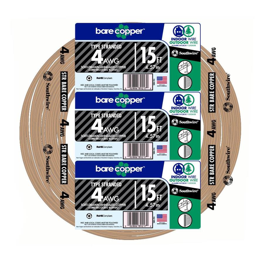 Southwire 15-ft 4-Gauge Stranded Soft Drawn Copper Bare Wire (By-the ...