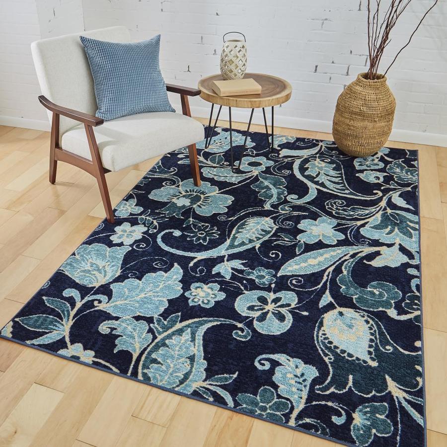 Mohawk Home Strata 8 x 10 Navy Indoor Floral/Botanical Mid-Century ...