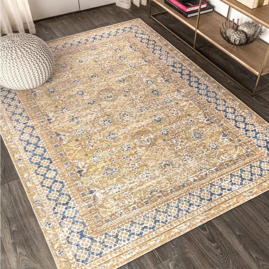 JONATHAN Y Shabby Chic 8 x 10 Blue/Gold Indoor Border Area Rug in the ...