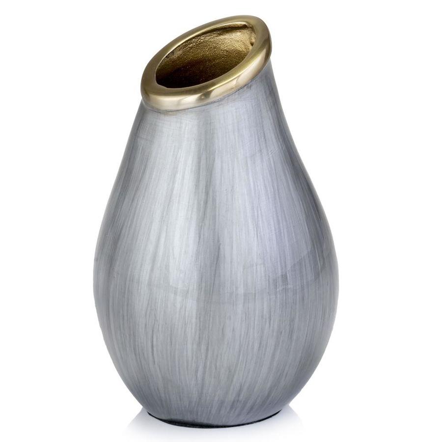 HomeRoots 6-in x 6-in x 10-in Gray/Gold Dose Round Vase in the Tabletop ...