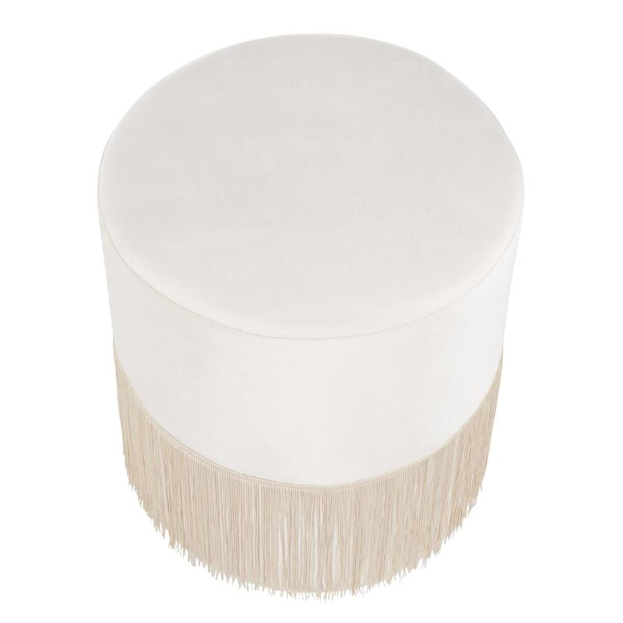 LumiSource Fringe Modern Cream Velvet Velvet Round Ottoman in the ...