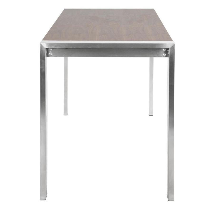 LumiSource Fuji Brushed Stainless Steel, Walnut Counter Table, Wood ...