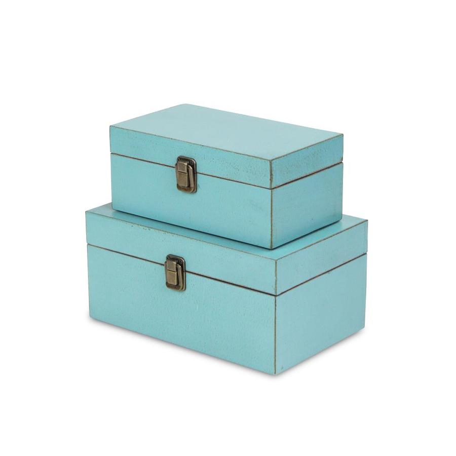 Cheung's Set of 2 Simple Wooden Teal Treasure Box in the Decorative ...