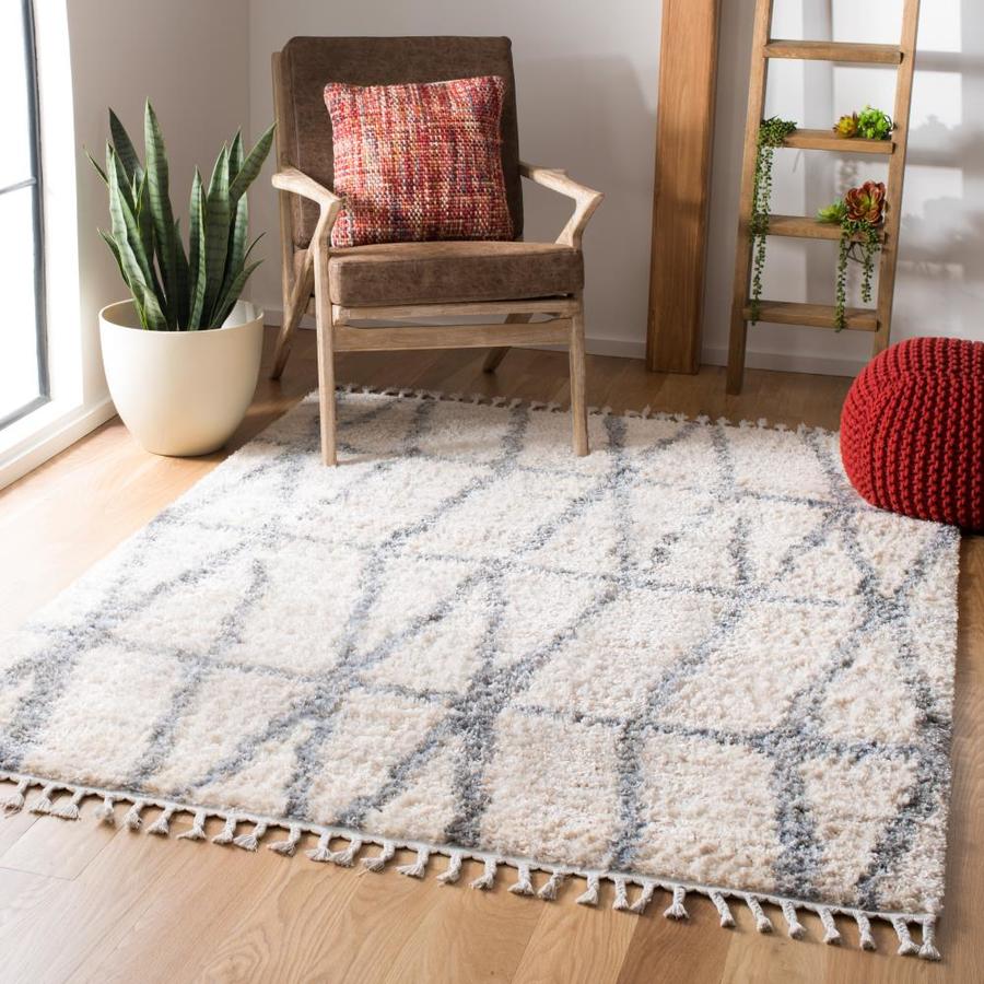 Safavieh Berber Fringe Baena Shag 7 x 7 Cream/Gray Square Indoor ...