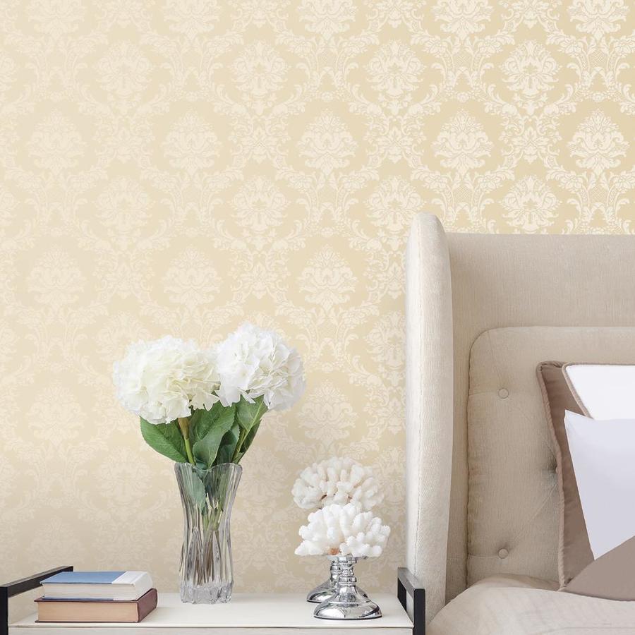 Norwall Simply Silks 4 55-sq ft Cream Damask Vinyl Damask Prepasted ...