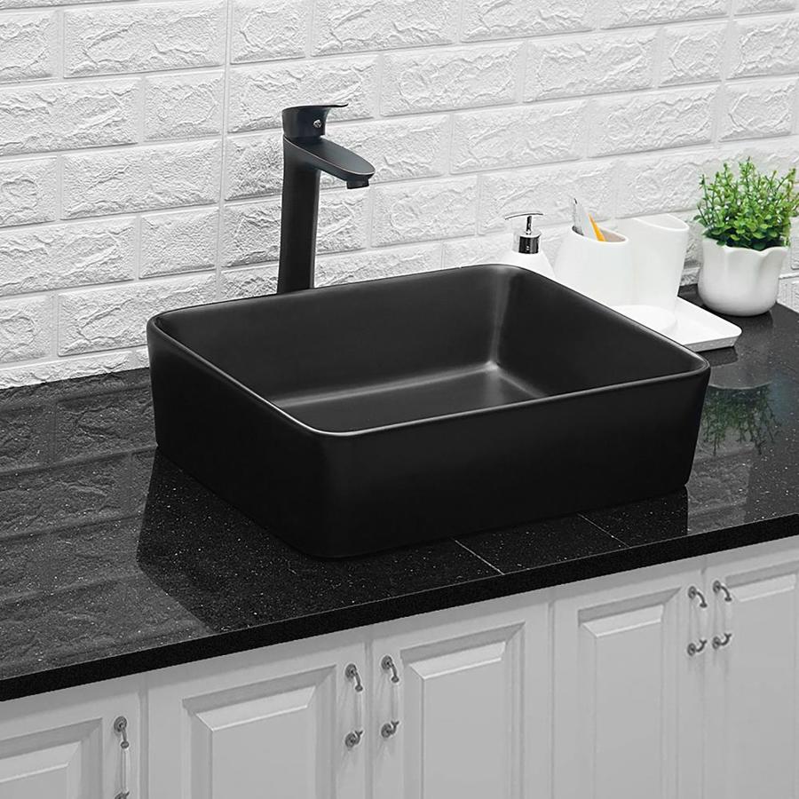 Matrix Decor Black Ceramic Vessel Rectangular Bathroom Sink (19-in x 15 ...