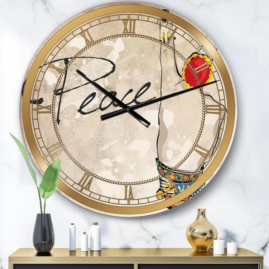 Designart Designart 'Gypsy Hippy Hand Peace' Large Cottage Wall Clock ...