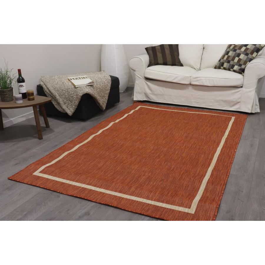 Lorient Home Lorient Home Indoor/Outdoor Terra Cotta Beige Border Area ...