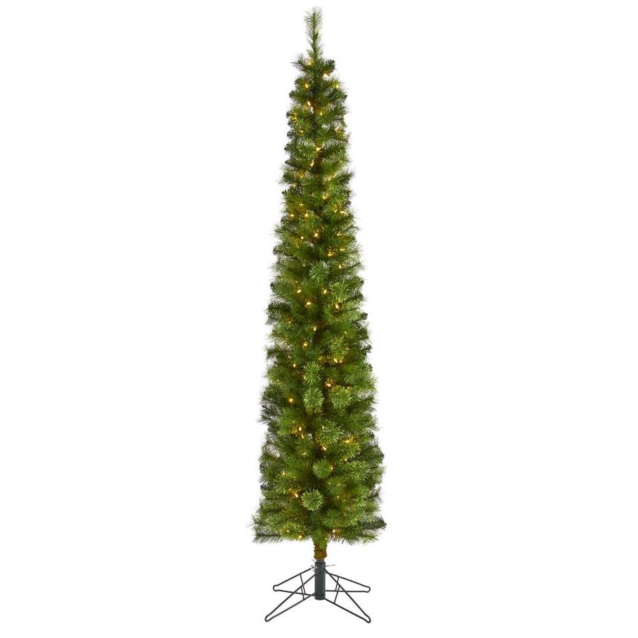 Nearly Natural 7-ft Pre-Lit Traditional Slim Artificial Christmas Tree ...